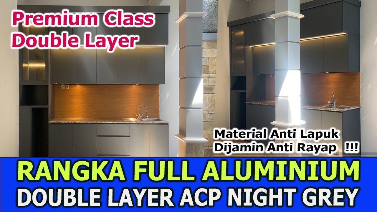 Kitchen Set Aluminium Warna Night Grey dengan Backsplash ACP Urat Kayu! #kitchensetaluminium ...