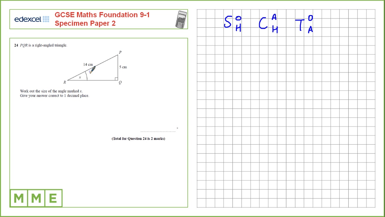 GCSE Maths EDEXCEL Foundation Specimen Paper 2 Q24 SOHCAHTOA - YouTube