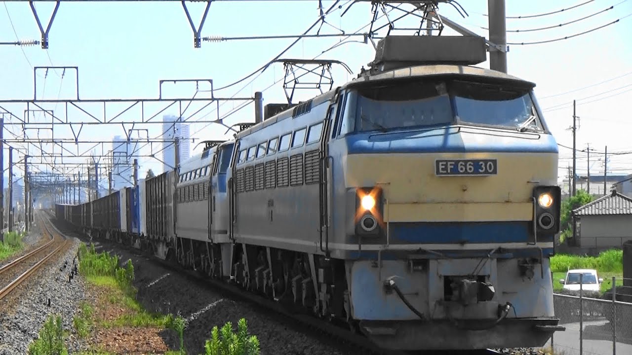 JR貨物 [吹]EF66-30牽引（無動[吹]EF66-130）5085レ貨物列車 東海道本線 西岐阜通過 - YouTube