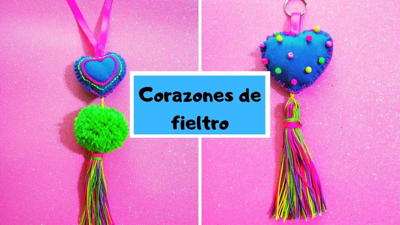 LLAVERO DE FIELTRO Y COLGANTE DE CORAZÓN CON POMPONES - LLAVEROS DE ...