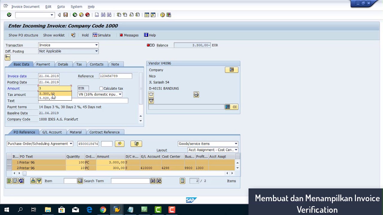 Tutorial Membuat Invoice Verification Menggunakan SAP - YouTube