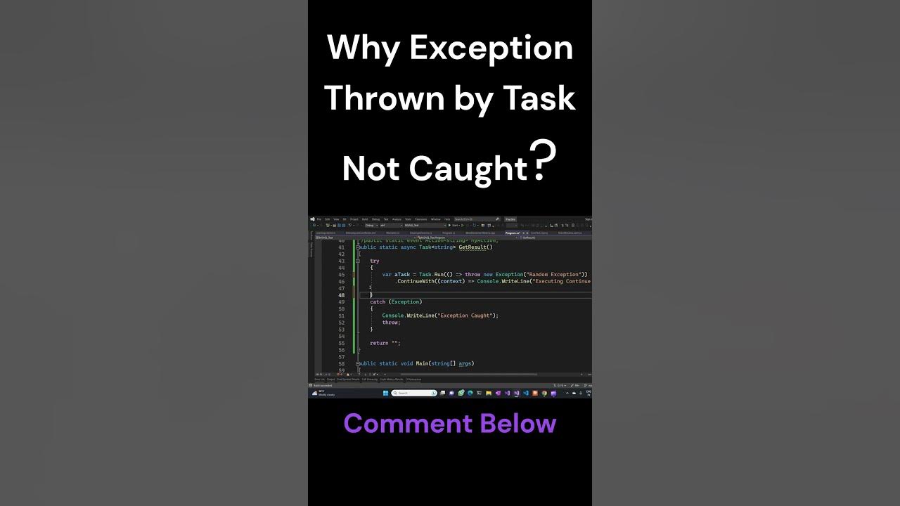 C Quiz 🤔 Why Exception Thrown Is Not Caught Shorts Csharp Coding Viral Youtube