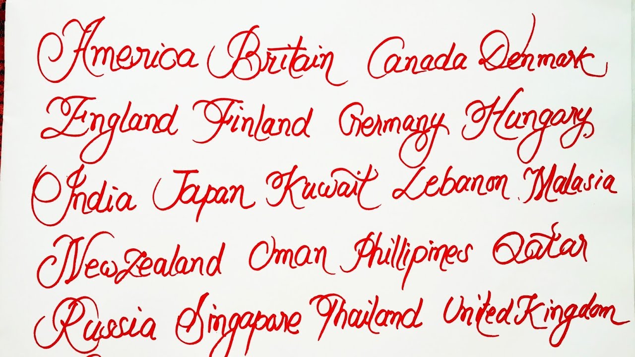 A to Z country name in cursive hand writing - YouTube