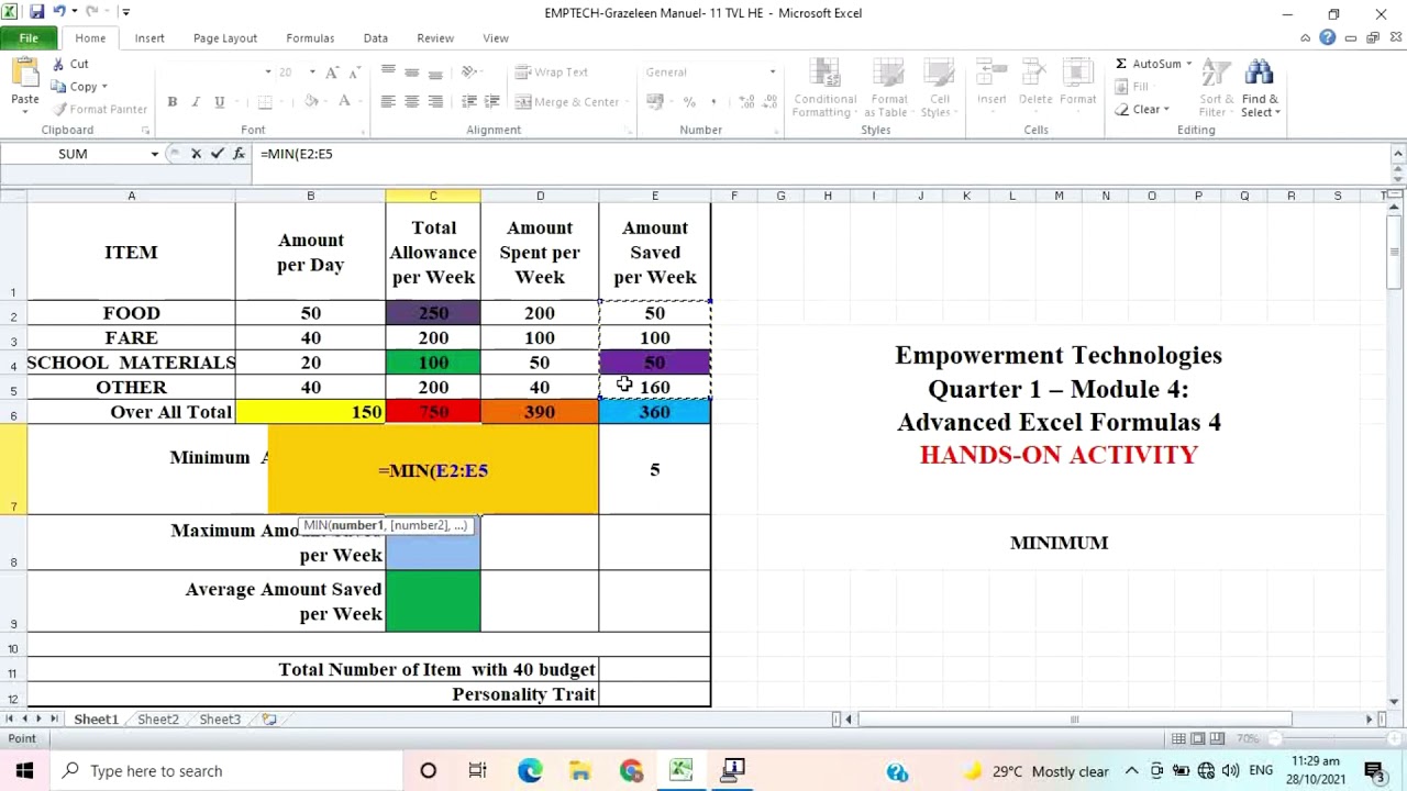 Empowerment TechnologiesQuarter 1 Module 4 Advanced Excel Formulas Empowerment TechnologiesQuarter 1 Module 4 Advanced Excel Formulas