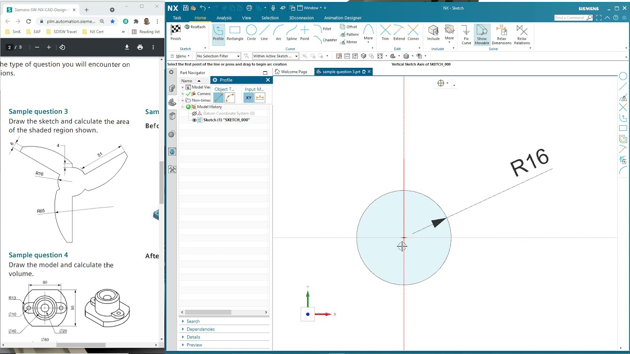 Create a sample NX sketch and surface - YouTube