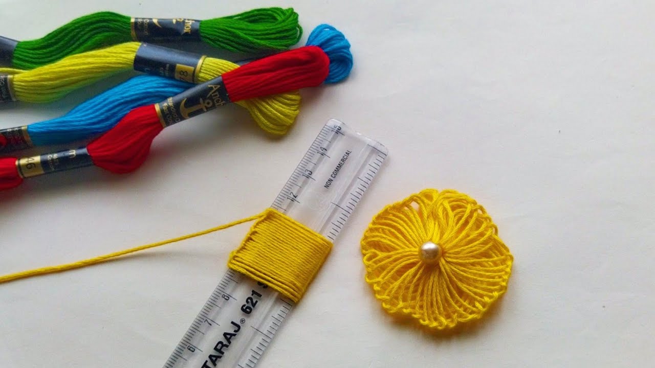 Amazing Hand Embroidery Yarn Flower with Scale | Easy Hand Embroidery ...