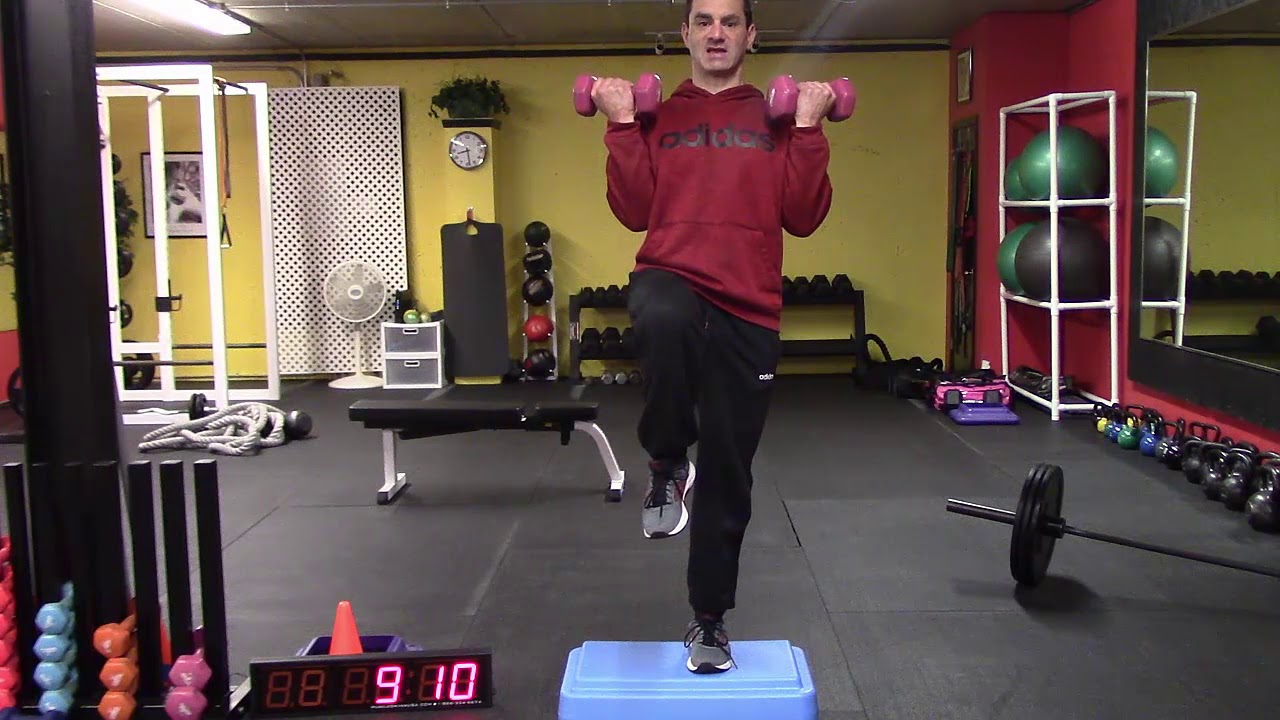 How to Do a Box Step Up and Curl - YouTube