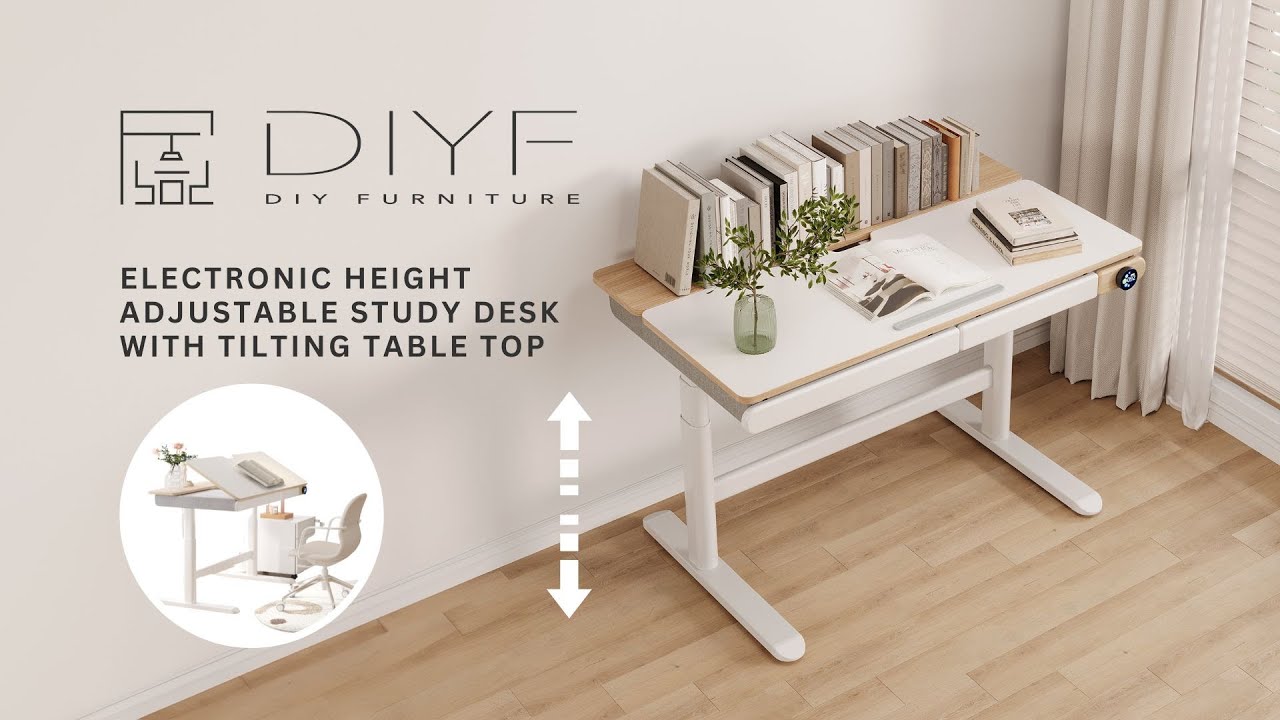 DIYF - Electronic Height Adjustable Study Desk with Tilting Table Top ...
