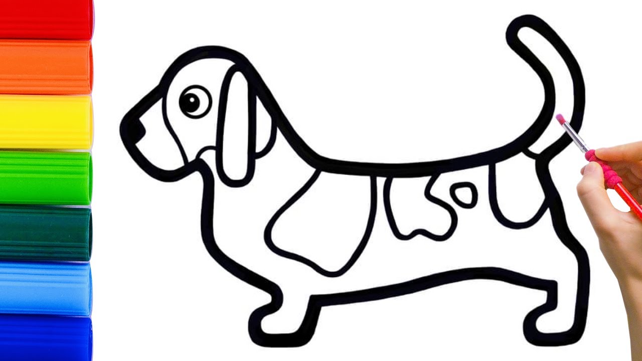 How To Draw Cute Dog with Rainbow Colors for Kids | Painting, Coloring ...