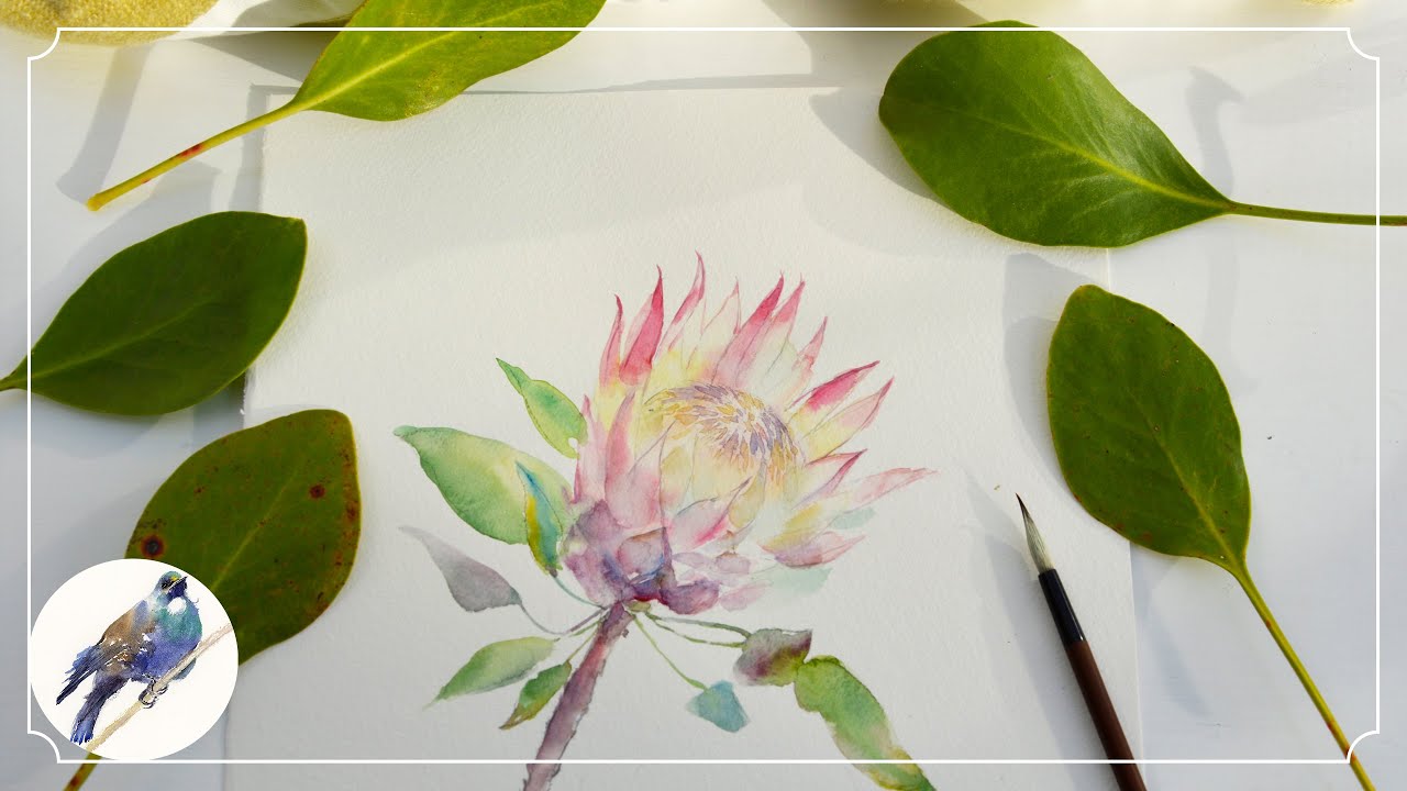 #76 Watercolor protea tutorial | Easy Step by Step Watercolor Tutorial | Paint with me - YouTube