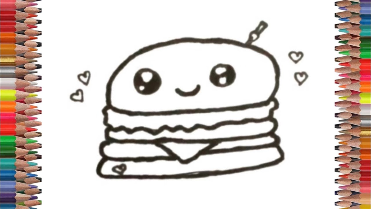 How to draw a cute burger || easy burger drawing step by step || easy ...