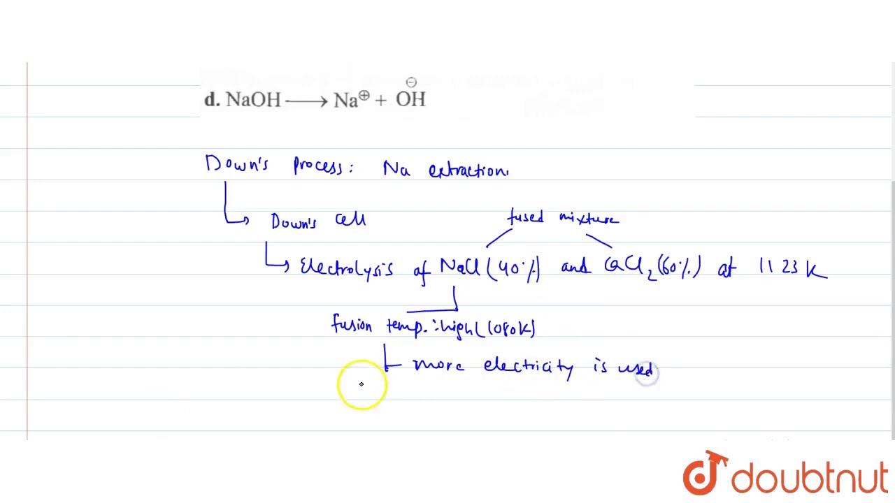 What is the reaction occuring at the anode in Down's process for the ...
