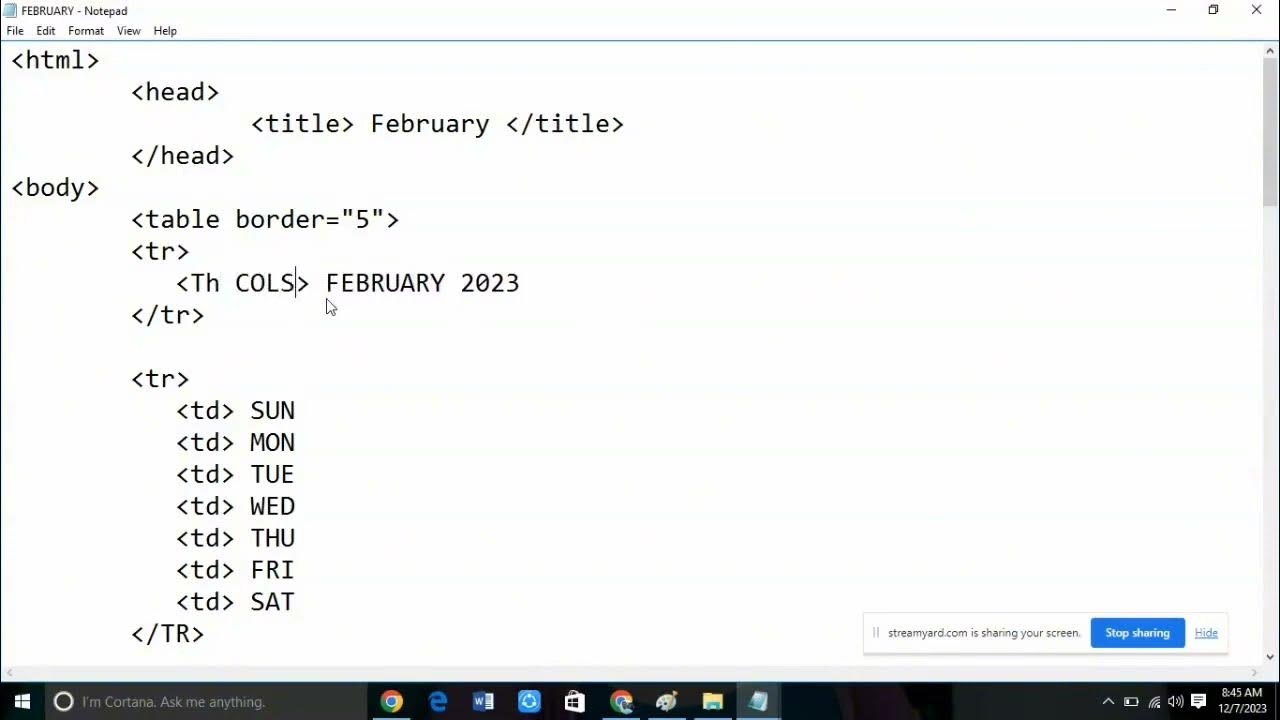 Paano gumawa ng calendar using HTML code (table tag) - YouTube