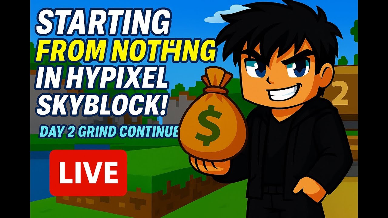 Minecraft Hypixel Skyblock Day 2- Grind Continues #minecraft #hypixel #skyblock #live - YouTube