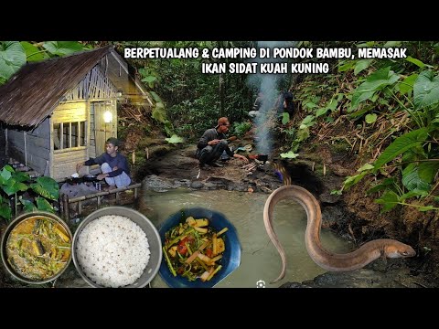 Berpetualang ke hutan, bermalam di pondok & mancing ikan sidat, memasak sayuran liar | Kang kumang