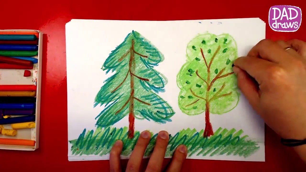How to draw a tree / oil pastel / art for kids - YouTube