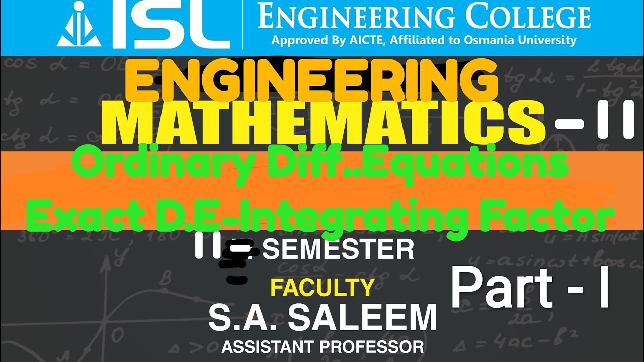 Differential Equations of First order and First Degree | Part-I - YouTube
