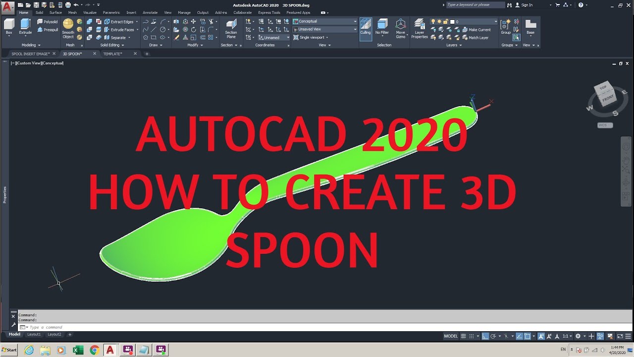 AUTOCAD 2020: HOW TO CREATE A 3D SPOON - YouTube