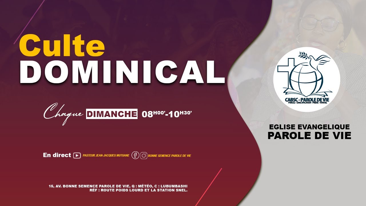 CULTE DOMINICAL/PST JEAN-JACQUES M./EE PAROLE DE VIE - YouTube