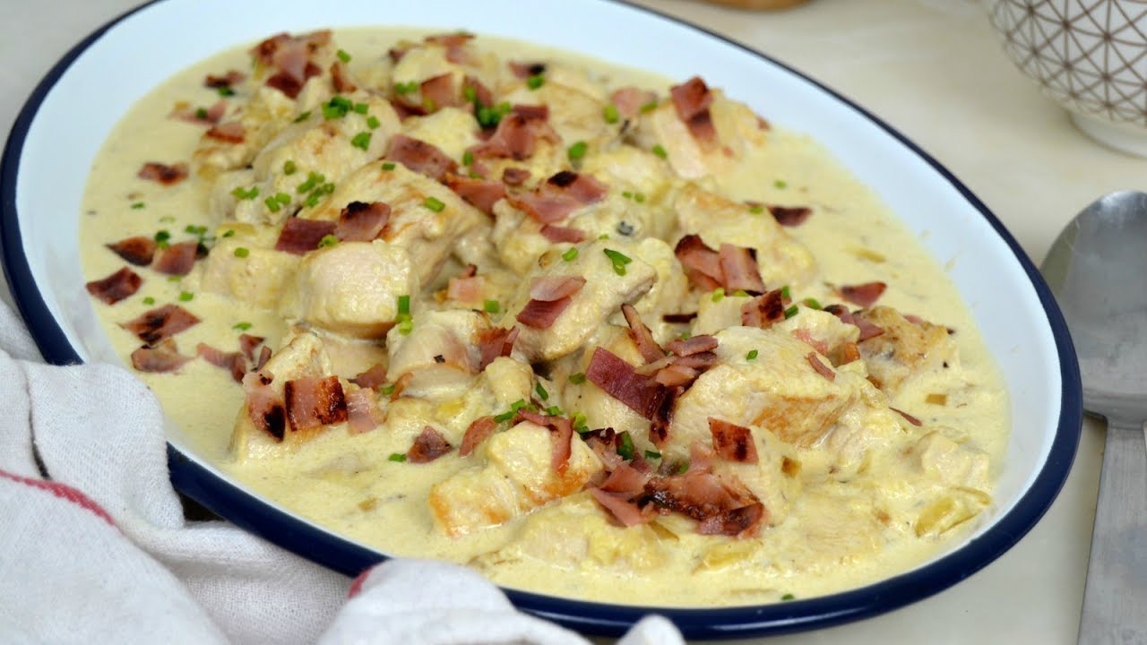 Pollo con salsa de queso y bacon ¡Delicioso y super fácil de hacer ...