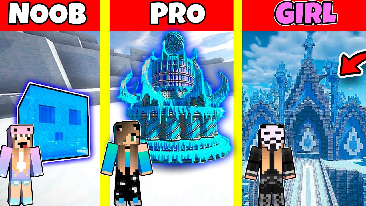Minecraft Battle: ICE HOUSE HOUSE BUILD CHALLENGE - NOOB vs PRO vs GIRL ...