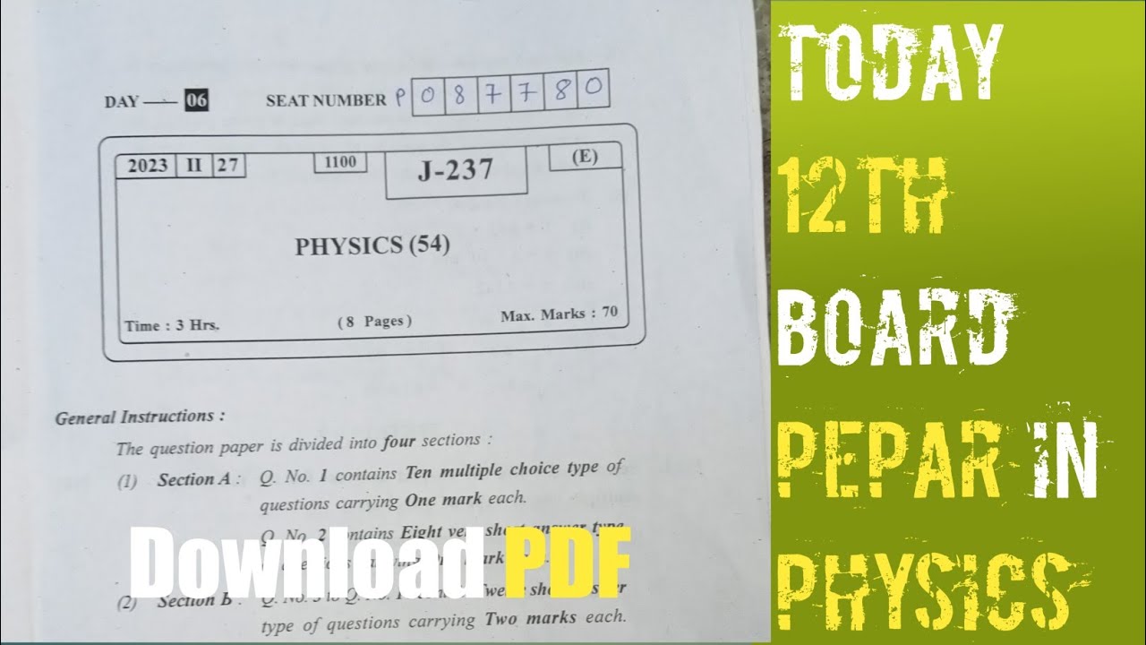 12th Board Question Pepar Today in Physics - YouTube