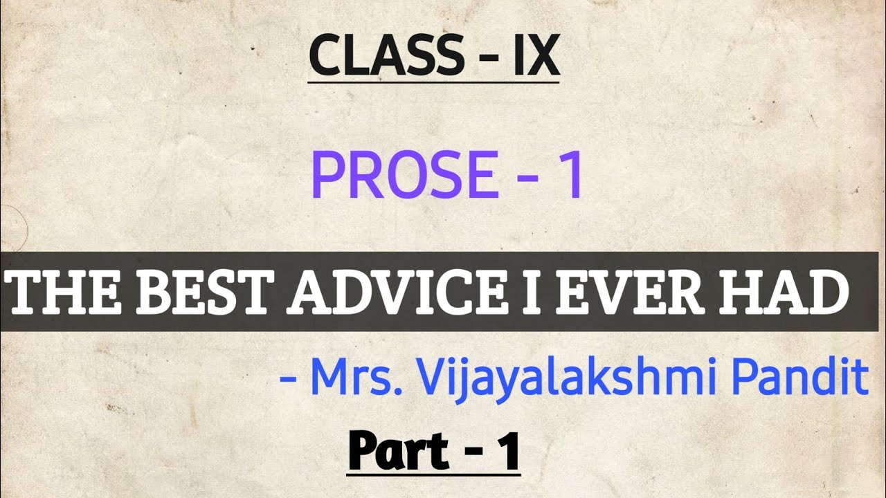 The Best Advice I Ever Had | Class 9th | B Smart Official - YouTube
