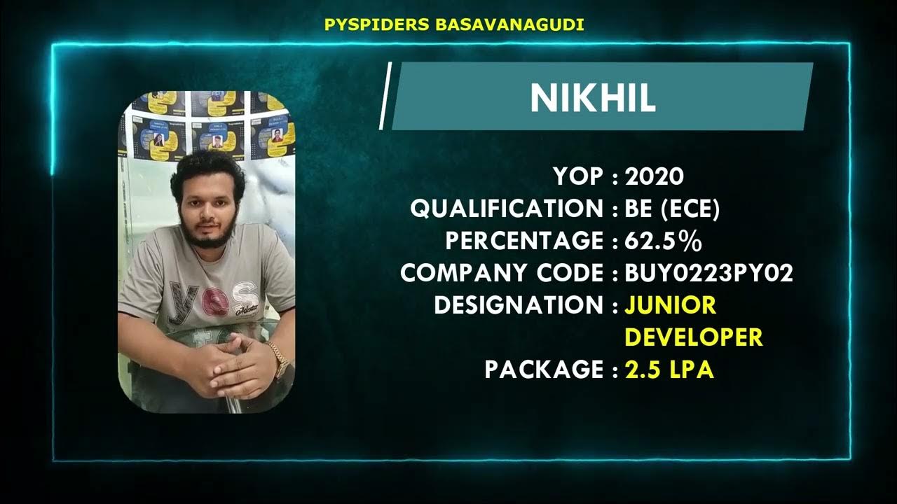 Got placed as "JUNIOR DEVELOPER " | Pyspiders Basavanagudi | "NIKHIL" - YouTube