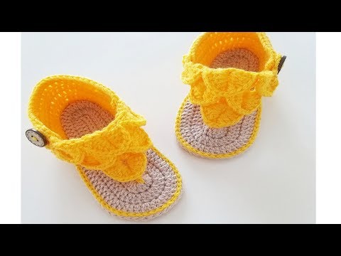 Krokodil patik yapımı/tığ işi bebek patigi/örgü sandalet