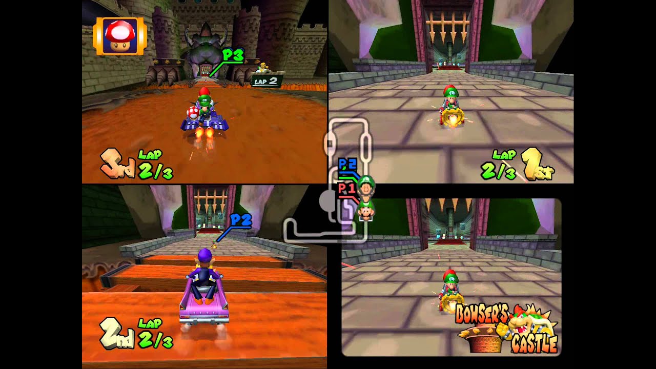 Mario Kart Double Dash!!: Bowser's Castle 3 player Netplay race 60fps ...