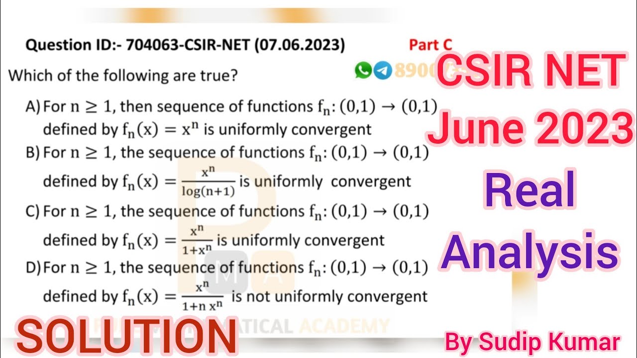 Csir Net June 2023 Mathematics Real Analysis Solution Q Id 704063 Solution By Sudip Kumar