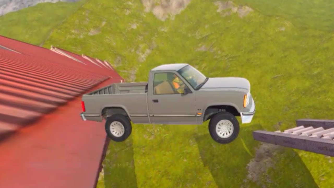 Jumping off mega ramp into cliff #2 - BeamNG DRIVE - YouTube