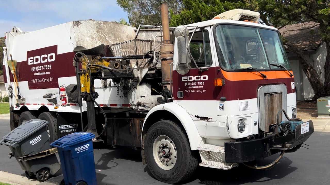 Edco disposal roaring diesel Volvo Bridgeport Ranger 657 on afternoon ...
