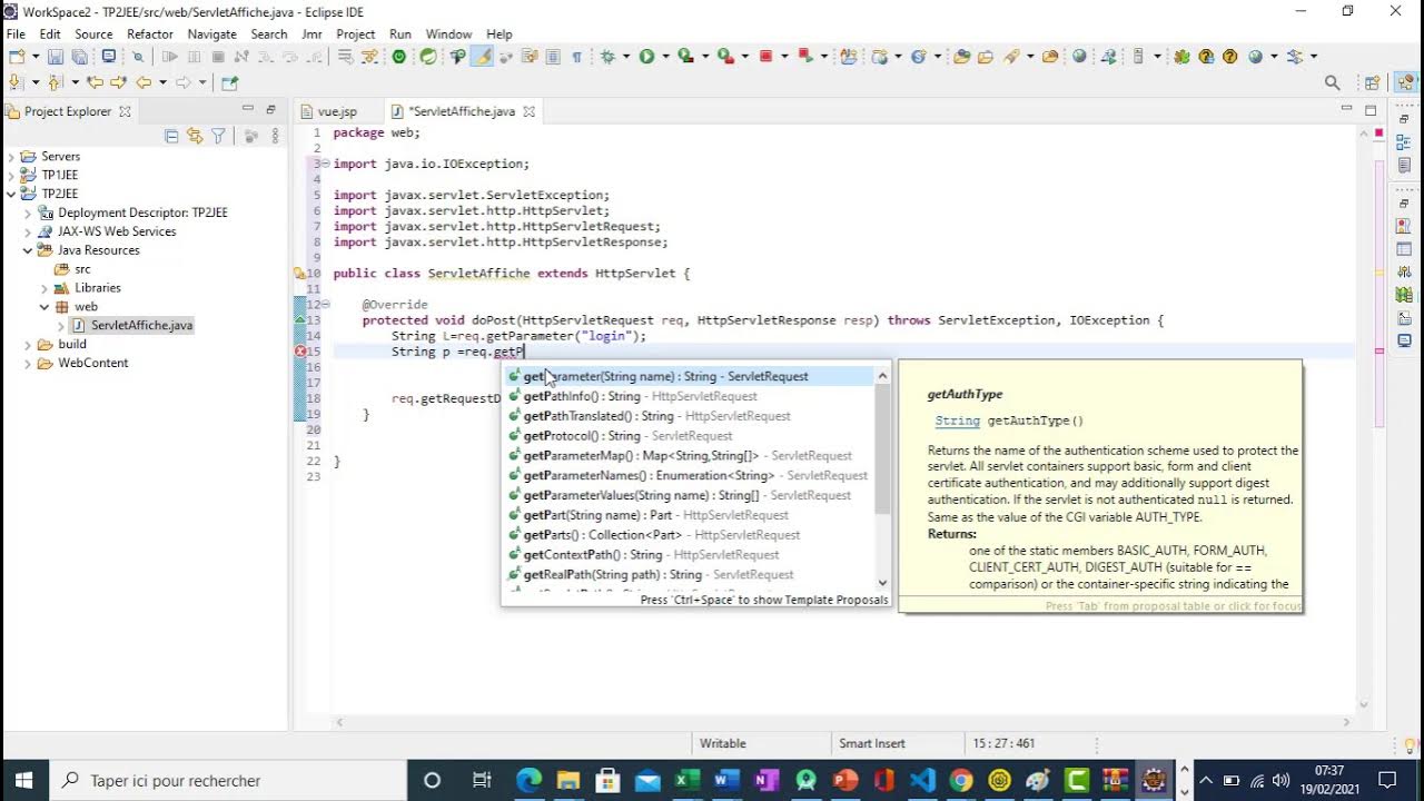 TP 2 JEE : Servlet Méthode doPost, Page JSP, annotation WebServlet ...