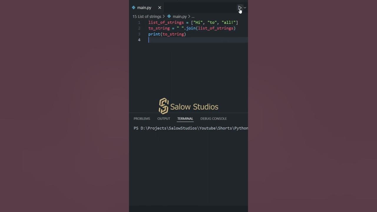 List Of Strings To A Single String In Python Shorts Python Pythonshorts Youtube 