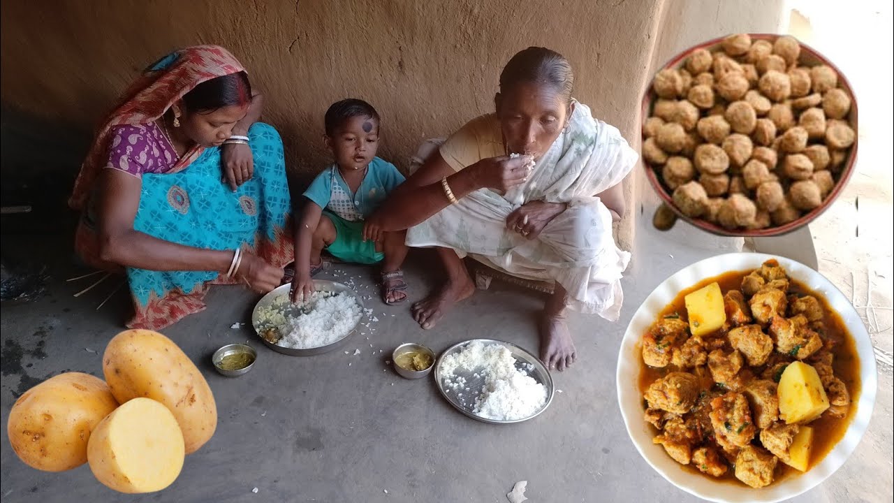 how to cook POTATO with SOYABEAN | POTATO & SOYABEAN curry cooking and ...