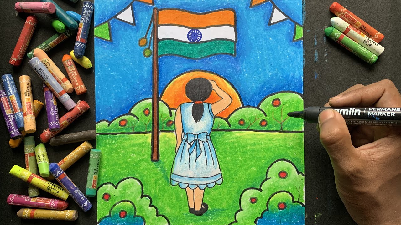 Independence Day drawing || Indian flag drawing Tutorial - YouTube
