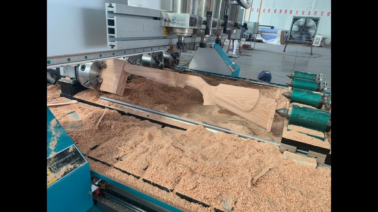 Wood Gunstock Making by Four Spindles Four Rotary Axis CNC Router 130 ...