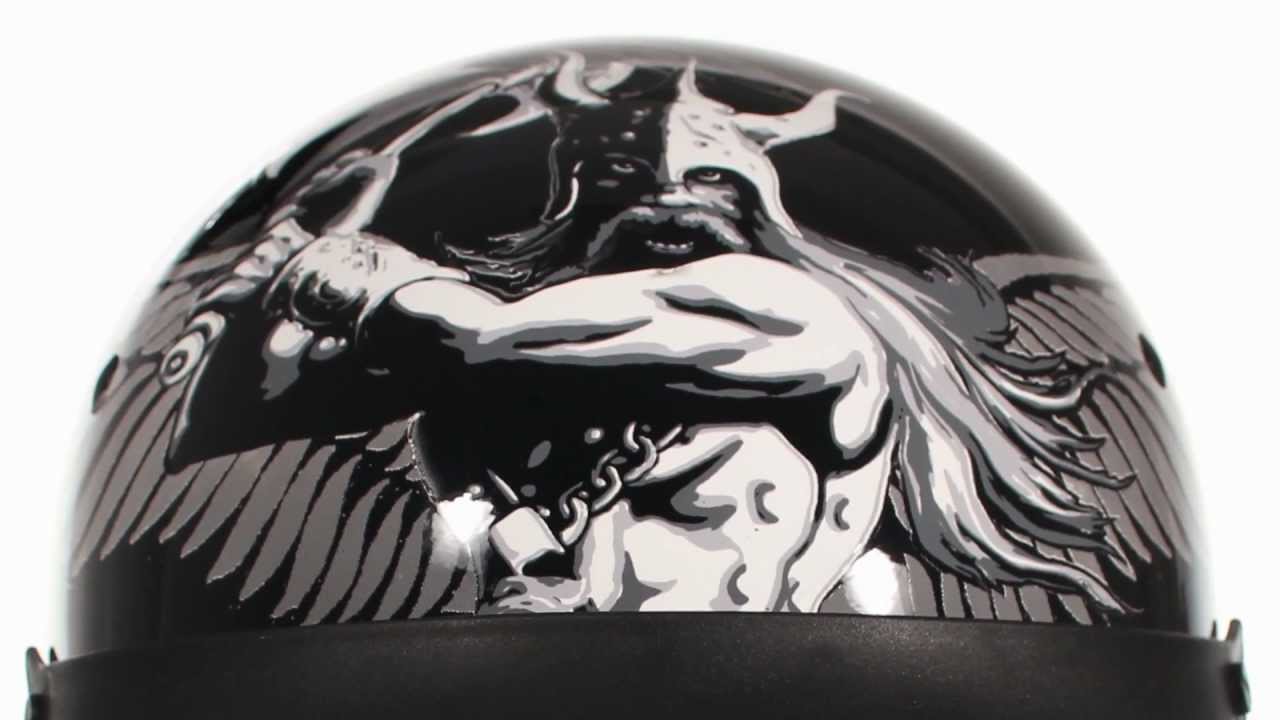 Outlaw T72 Viking Dual Visor DOT Half Helmet at LeatherUp.com - YouTube