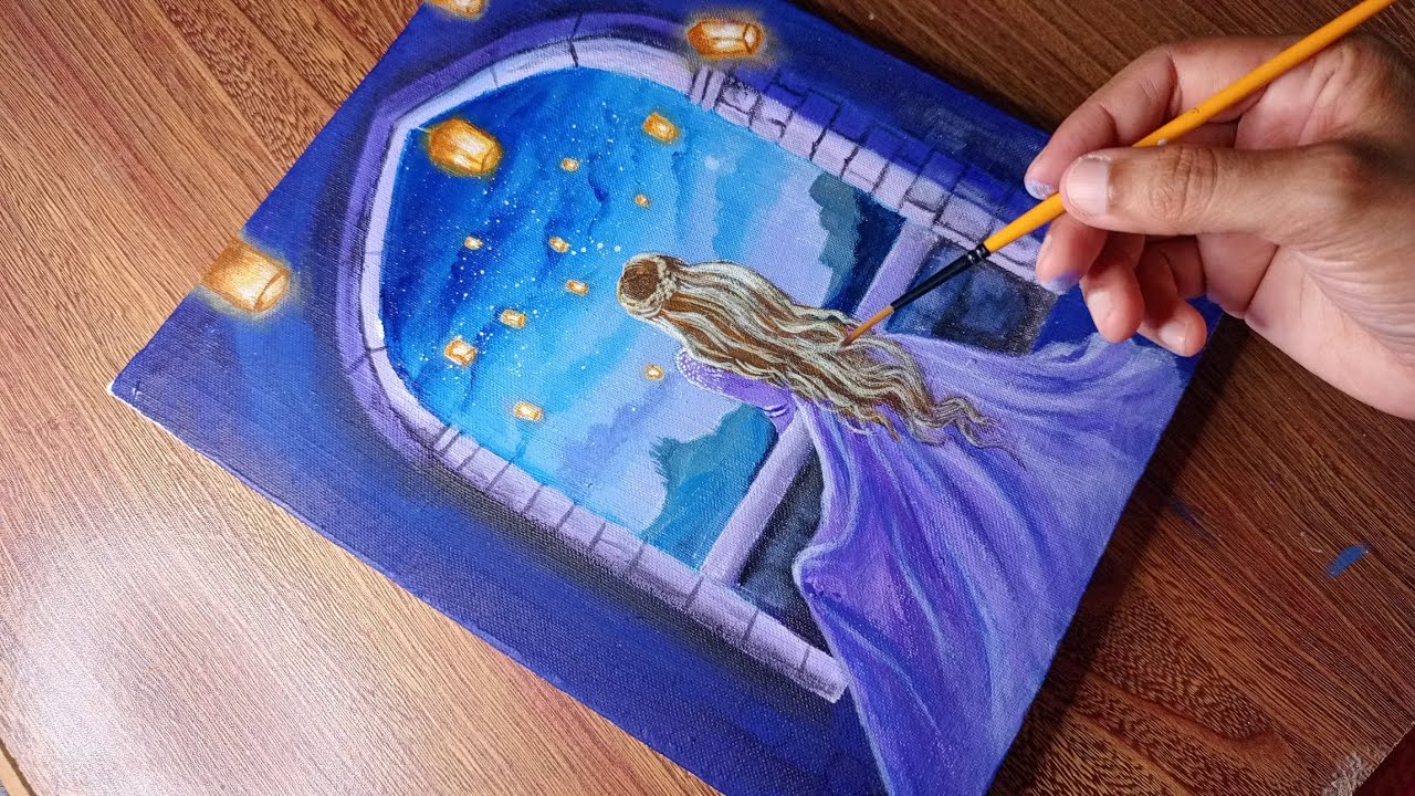 Lantern Painting | How to Paint a Girl with lanterns |Acrylic Painting ...