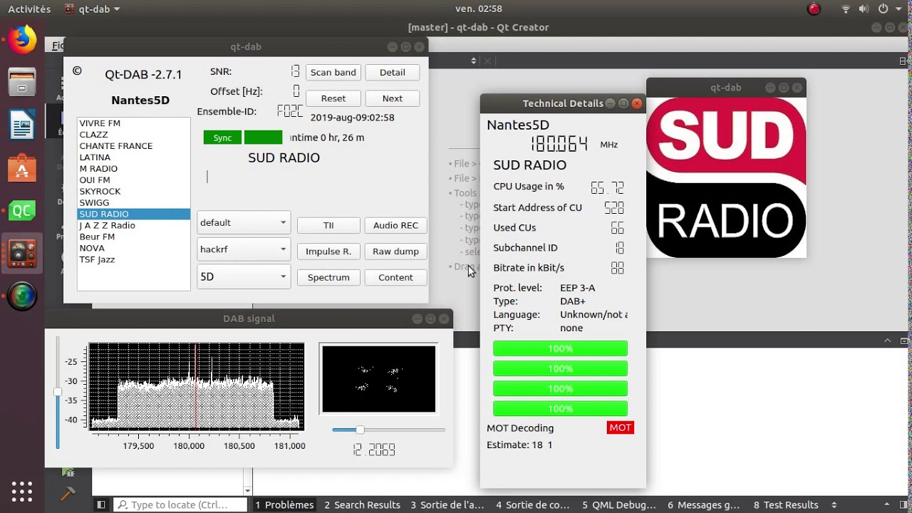 je test le dab+ de Nantes en france avec un hackrf et qt-dab sous ...