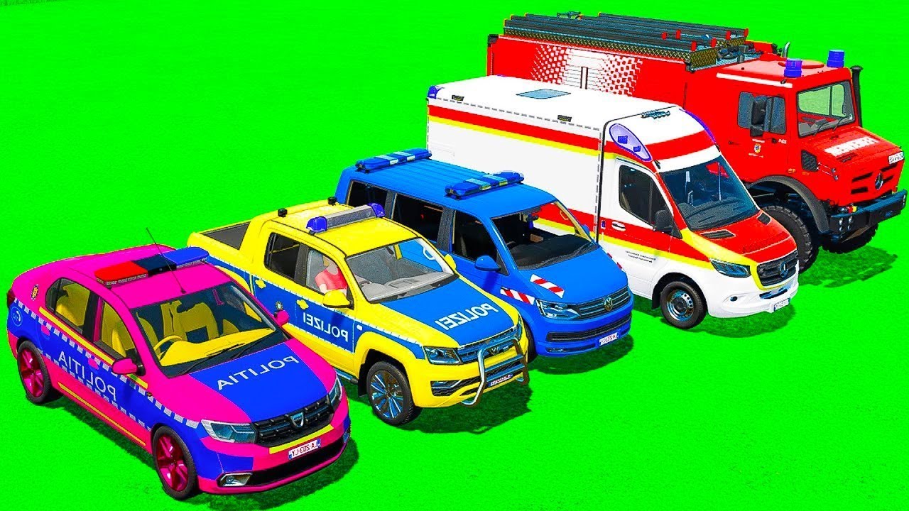 DACIA, VOLKSWAGEN, DODGE and LIZARD POLICE CARS TRANSPORTING WITH MAN ...
