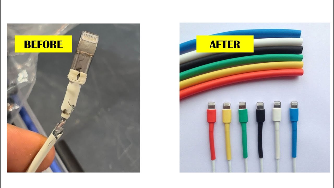 How to fix the ripped iphone charging cable - YouTube
