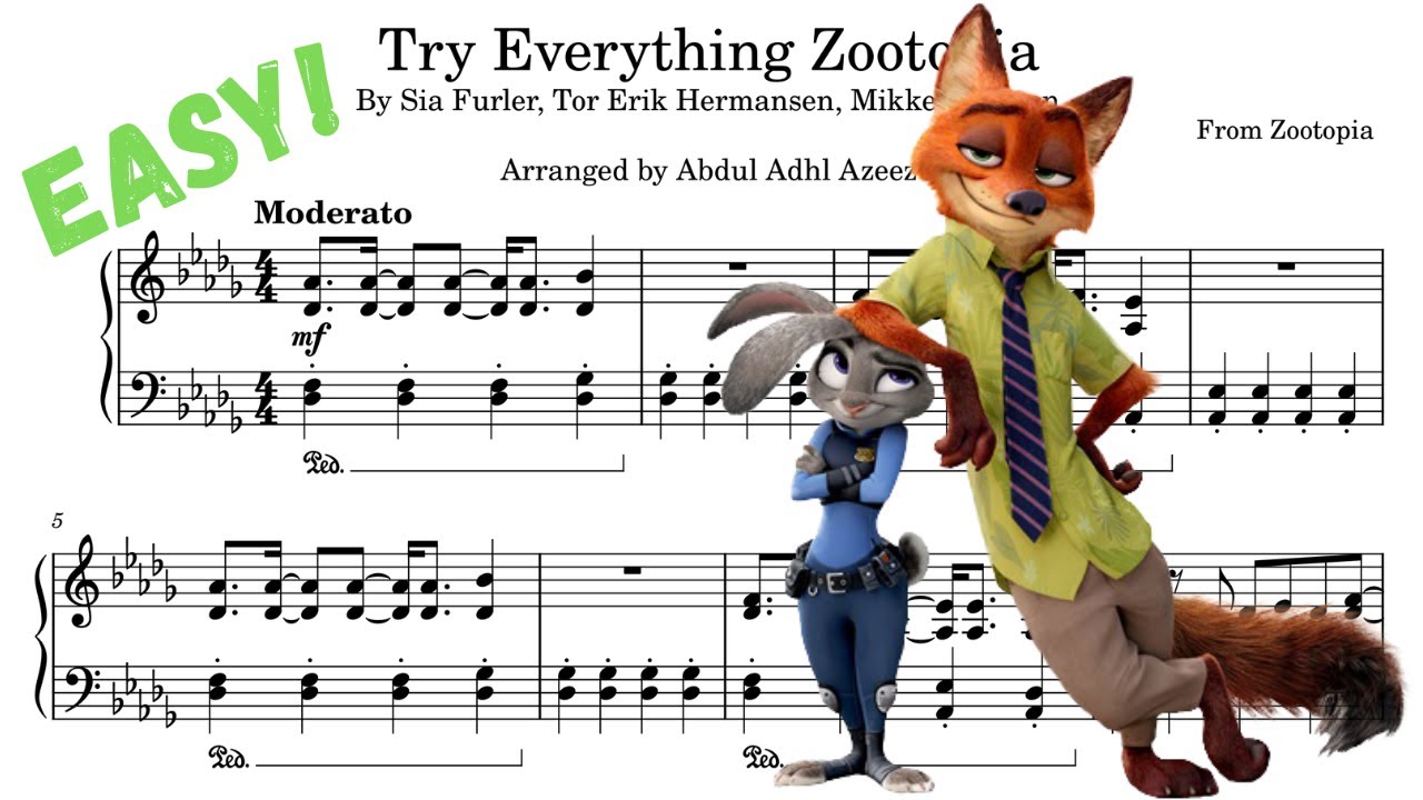 Try Everything Zootopia Piano Sheet Music Easy - YouTube