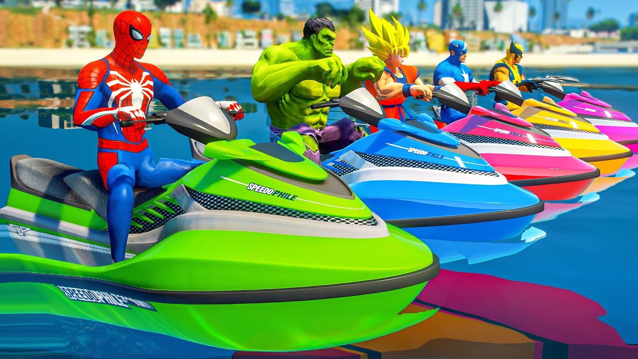 SPIDERMAN & SIREN HEAD vs HULK Jet Ski Water Jump Challenge Competition ...