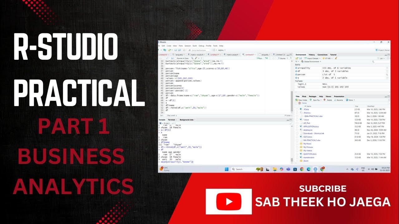 R STUDIO PRACTICAL, DU BCOM - BUSINESS ANALYTICS - YouTube