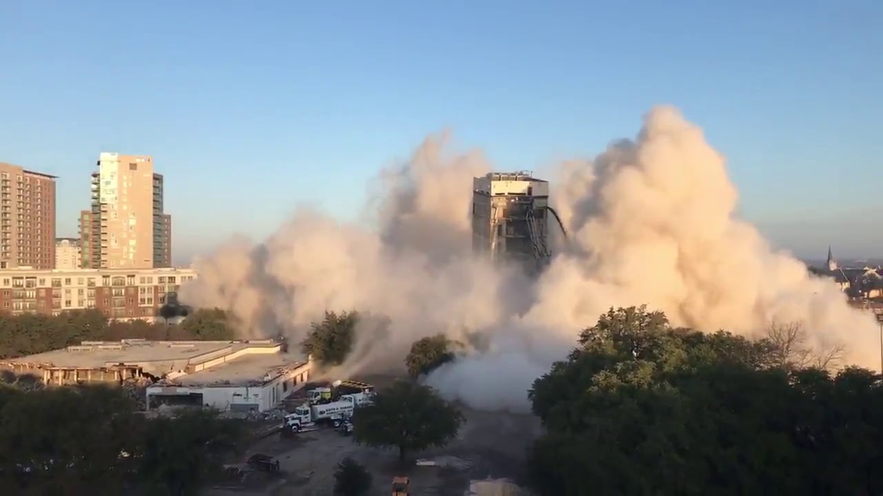 Dallas building implosion: Elevator shaft still standing after Sunday ...