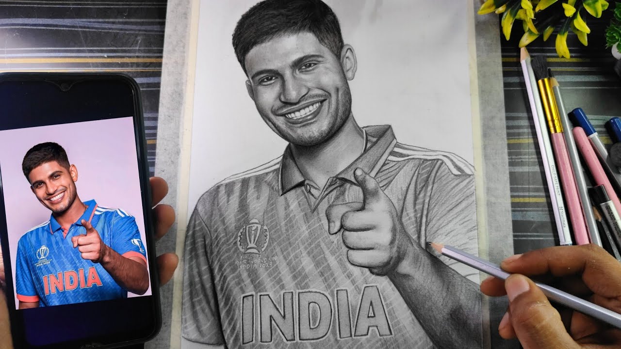 Shubman Gill Drawing, Realistic Portrait Shading Tutorial(final part ...