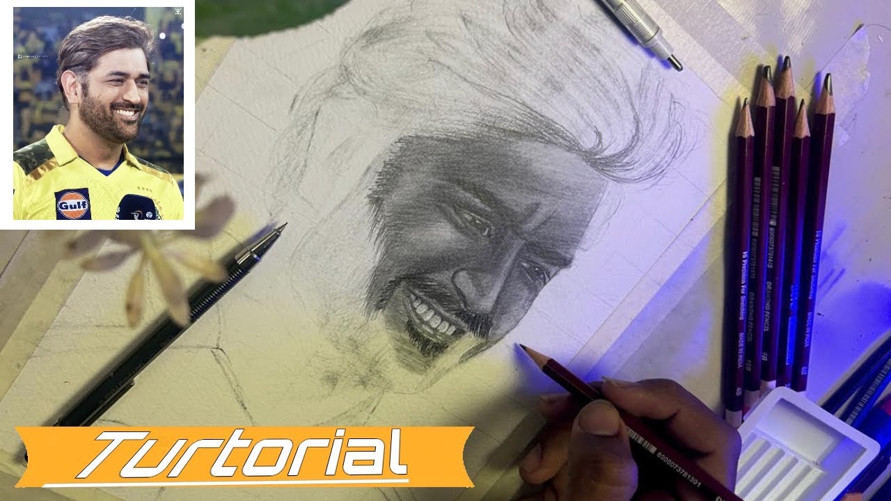 Dhoni drawing, ms dhoni drawing , tutorial..🥰 - YouTube