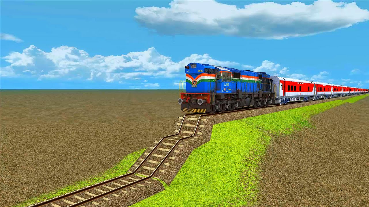 4 COLORFUL TRAINS CRAZY CROSSING ON UNFINISHED RAILROAD TRACK #41 ...